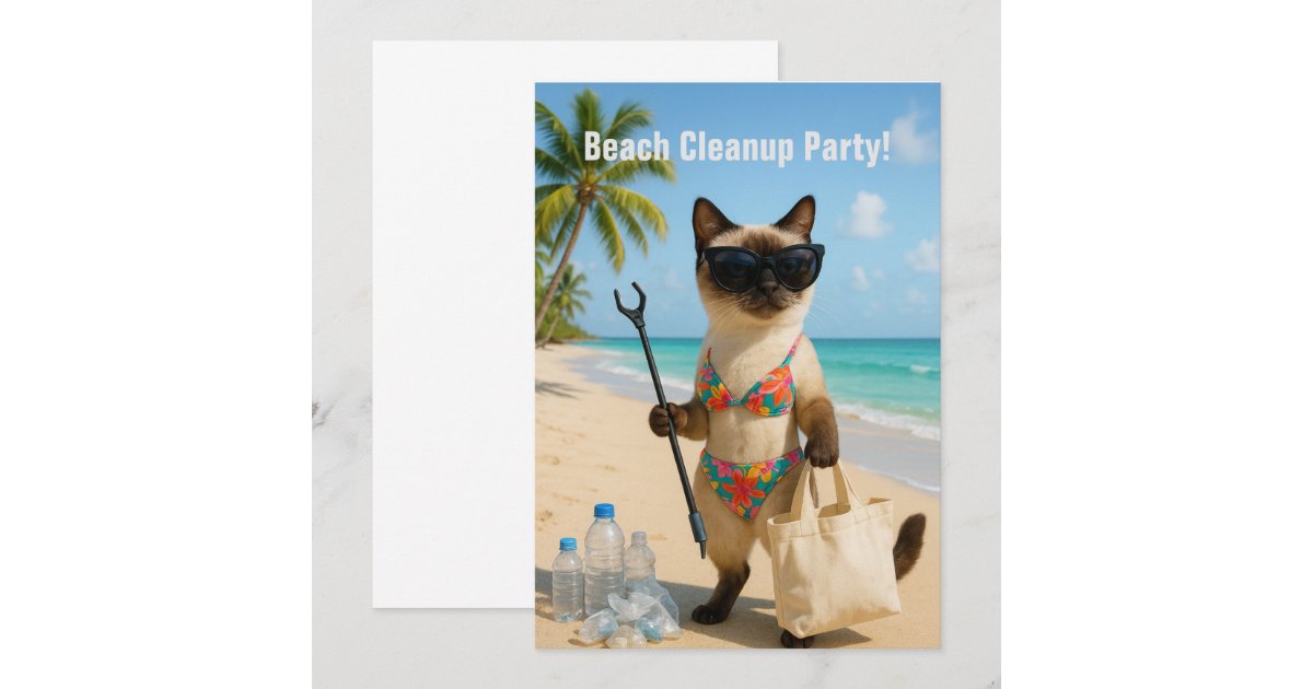 Beach Cleanup Party with Siamese Invitation Card | Zazzle