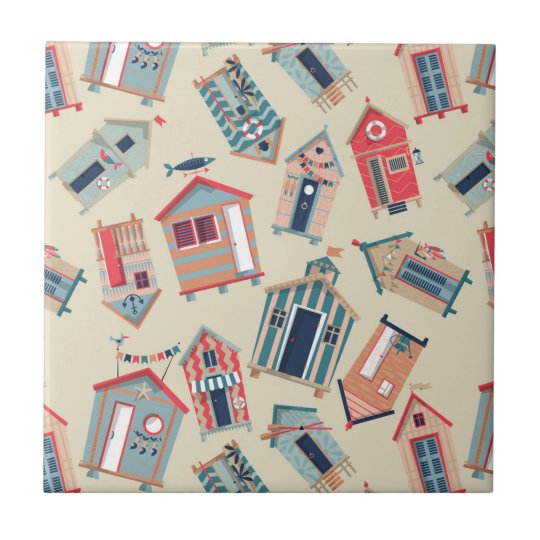 Beach Hut Pattern Tile | Zazzle.co.uk
