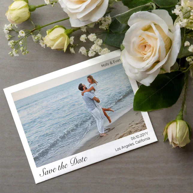 Beach Romance Border Photo Wedding Save the Date Invitation | Zazzle