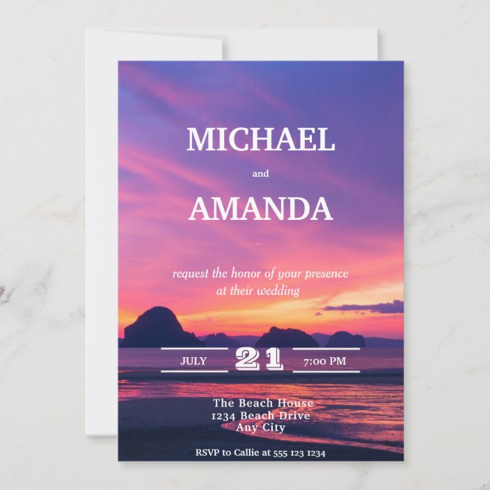 Beach Sunset Wedding Invitation | Zazzle.co.uk