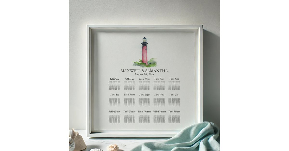 Beach Wedding SEATING CHART Lighthouse | Zazzle