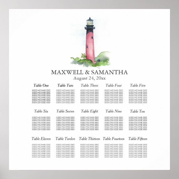 Beach Wedding SEATING CHART Lighthouse | Zazzle