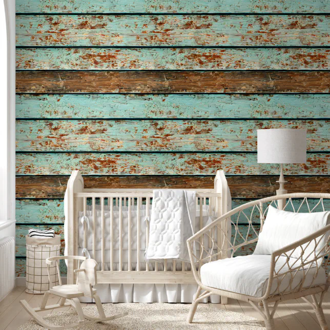 Beach wood grain blue brown distressed planks wallpaper | Zazzle