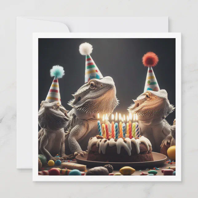 Bearded dragon party animals, lizard birthday invitation | Zazzle