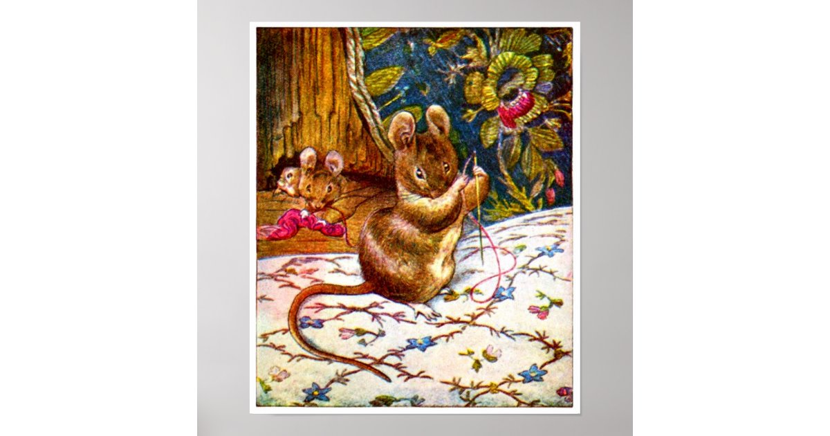 Beatrix potter mouse cute vintage sewing poster | Zazzle