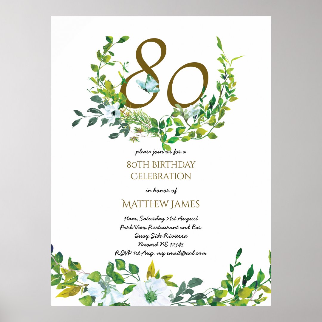 Beautiful 80th Birthday POSTER Template | Zazzle