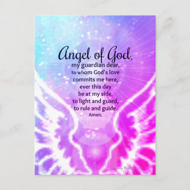 Beautiful Angel of God Prayer Pink Watercolor Postcard | Zazzle