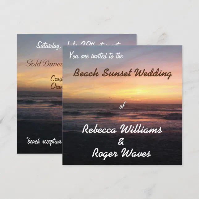 Beautiful Beach Sunset Photo Square Wedding Invitation | Zazzle