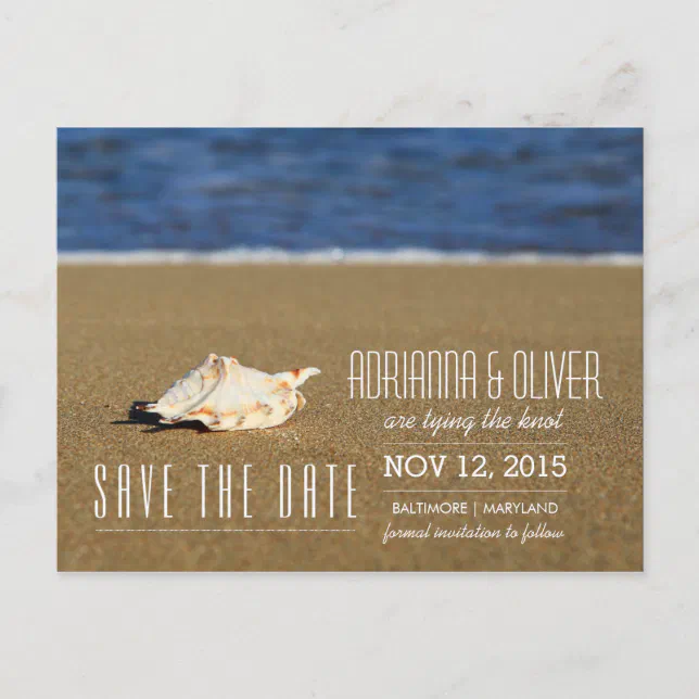 Beautiful Beach Waves | Seashell Save The Date Announcement Postcard ...
