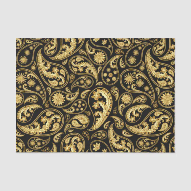 Beautiful Black and Gold Paisley Pattern Tissue Paper | Zazzle