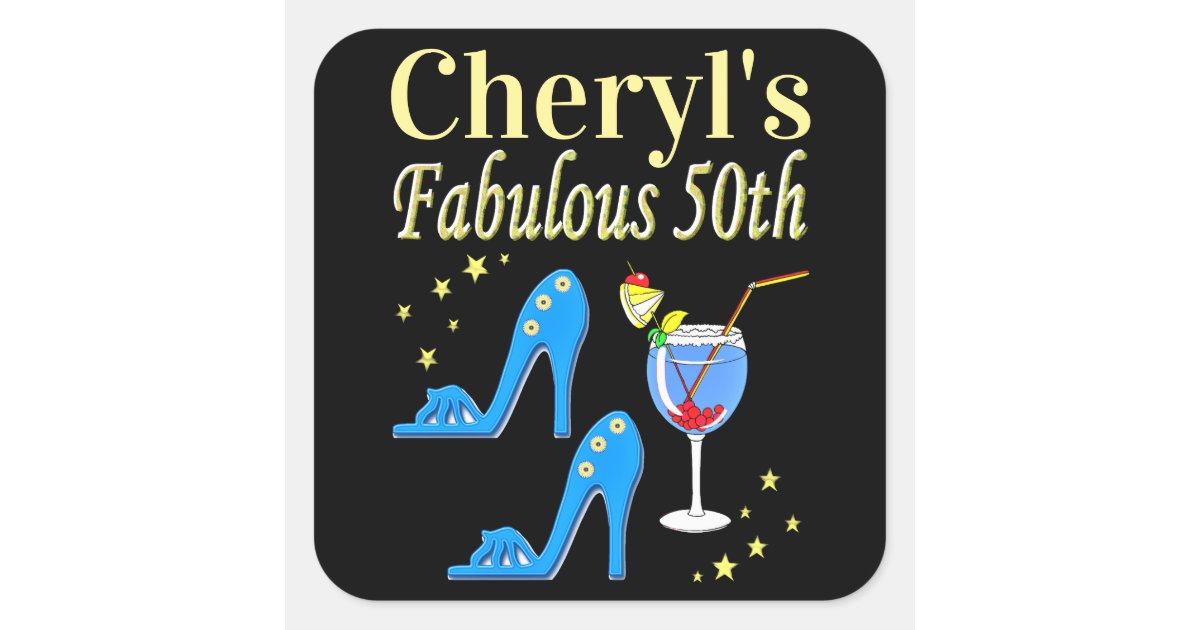 BEAUTIFUL BLUE 50TH BIRTHDAY DESIGN SQUARE STICKER | Zazzle