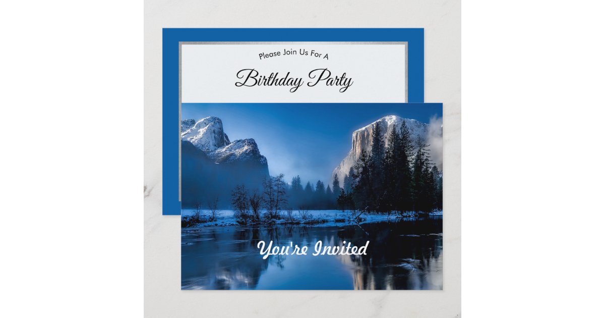 Beautiful Blue Yellowstone Photo Birthday Invitation | Zazzle