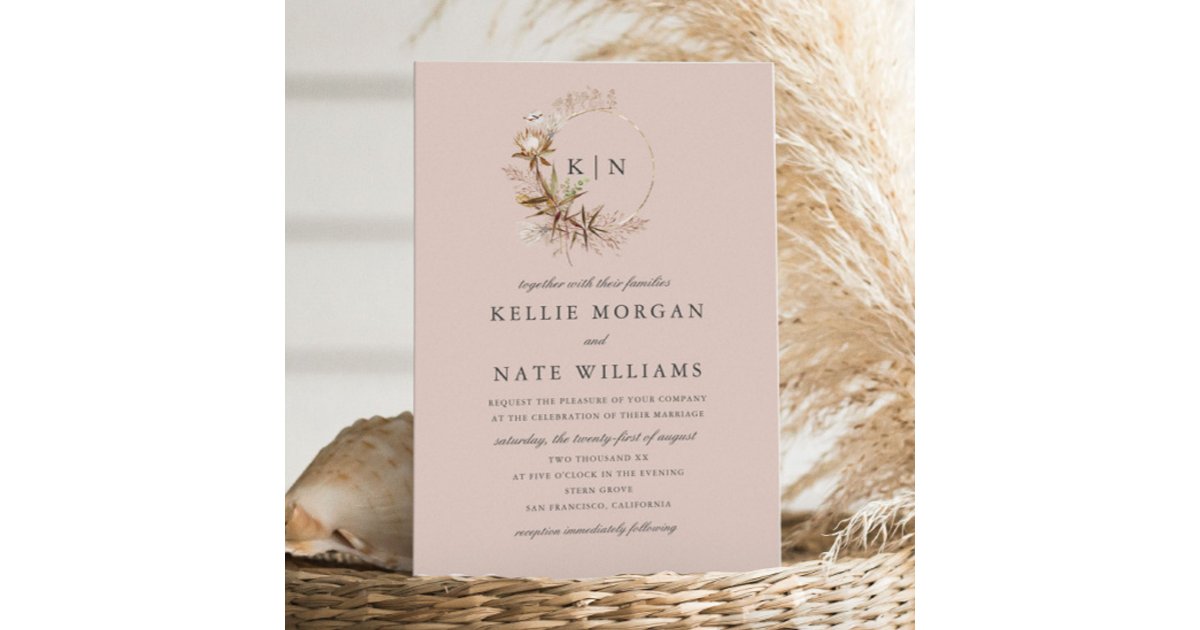 Beautiful Boho Botanical Monogram Wedding Invitation | Zazzle