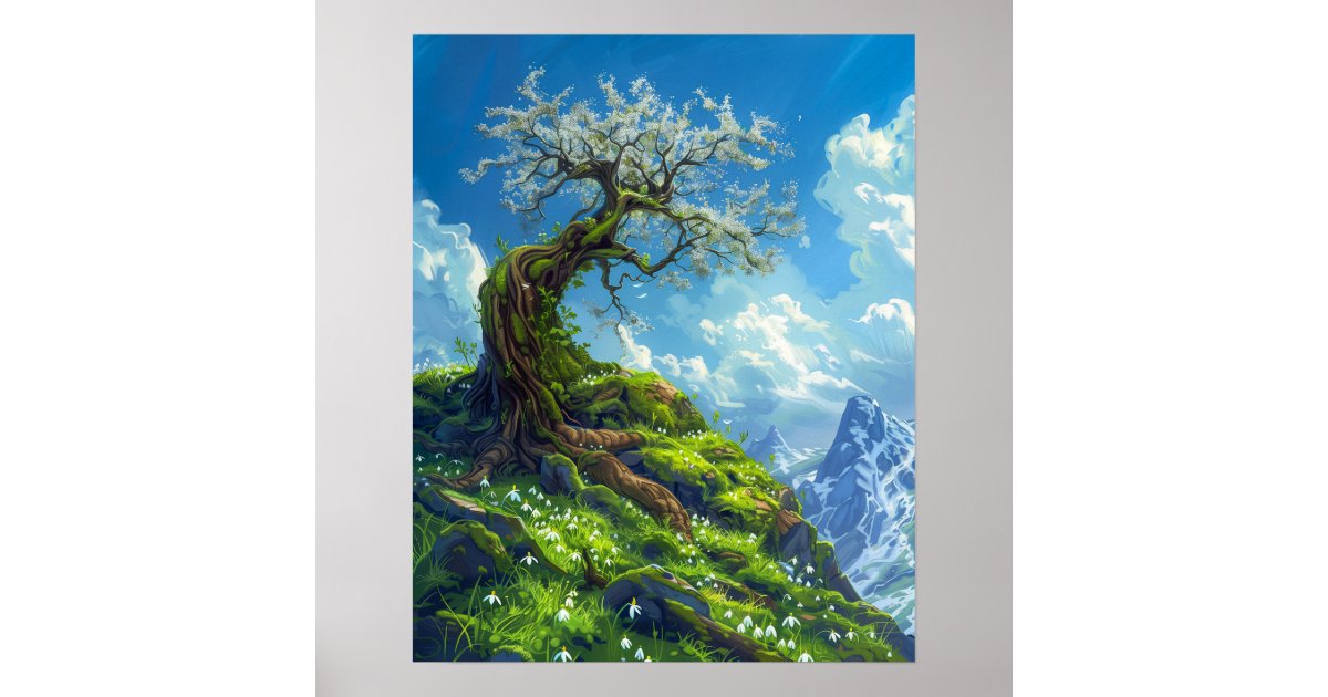 Beautiful Bonsai Tree on Spring Hill Poster | Zazzle