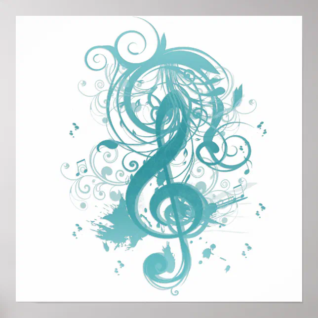 Beautiful cool music notes with splatter swirls poster | Zazzle