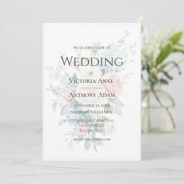Beautiful Floral Neutral Elegant Wedding Invitation | Zazzle