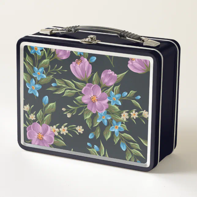 Beautiful Floral Sketch Metal Lunch Box | Zazzle