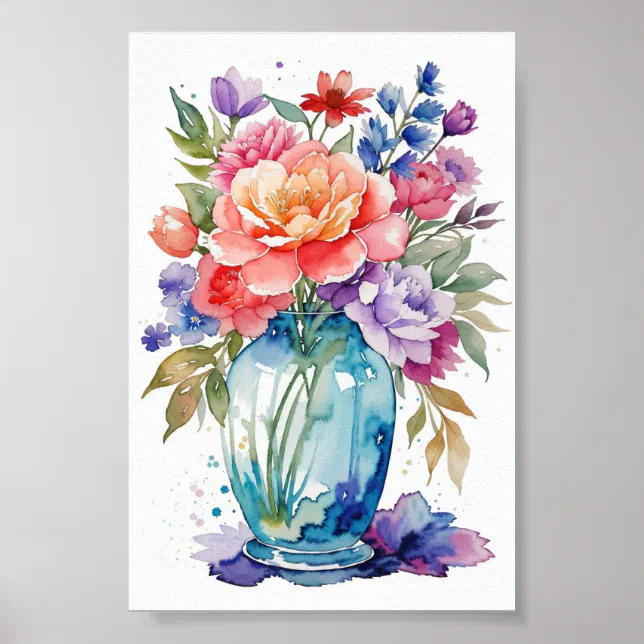 Beautiful Flower Vase Clip Art on White Background Poster | Zazzle