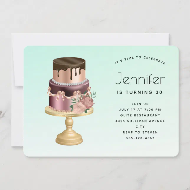 Beautiful Glam Party Cake Birthday Invitation | Zazzle