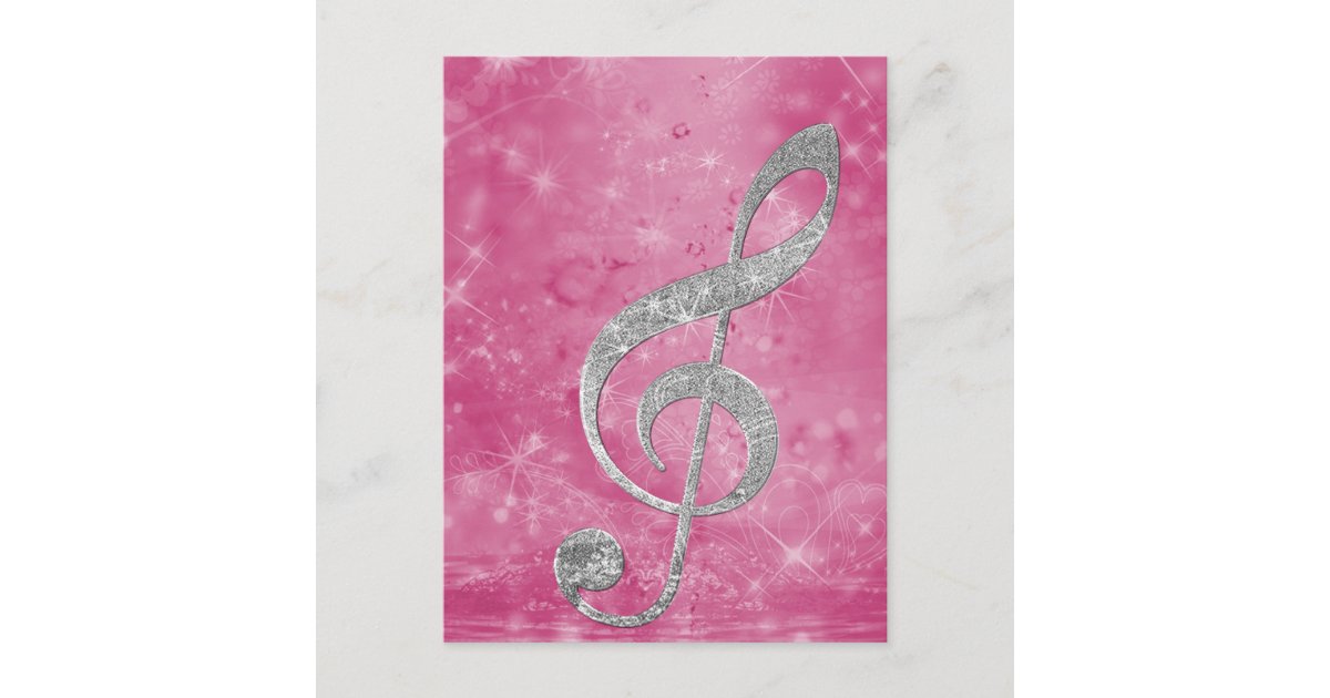 Beautiful glittery effect silver treble clef postcard | Zazzle