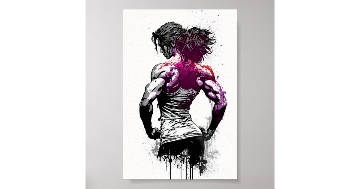 Beautiful Gym Girl Flexing Muscles Poster | Zazzle