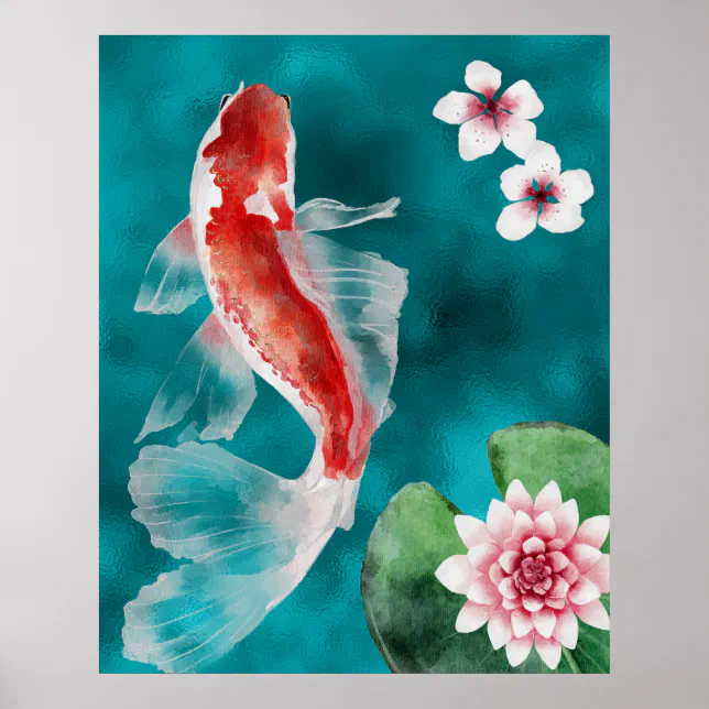 Beautiful Japanese Koi Fish, Cherry Blossoms Japan Poster | Zazzle