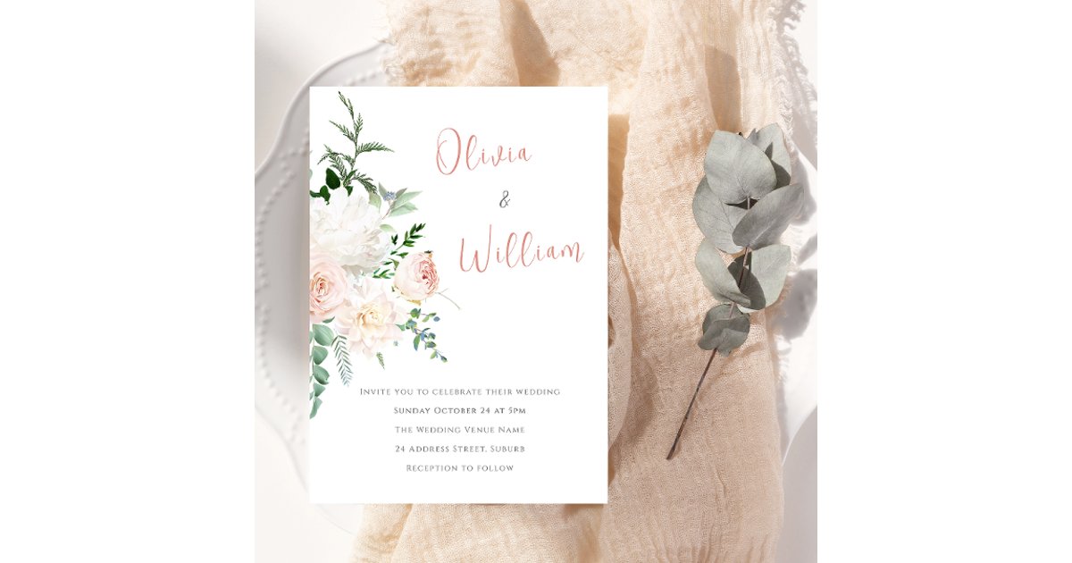 Beautiful Modern Floral Wedding Invitation | Zazzle
