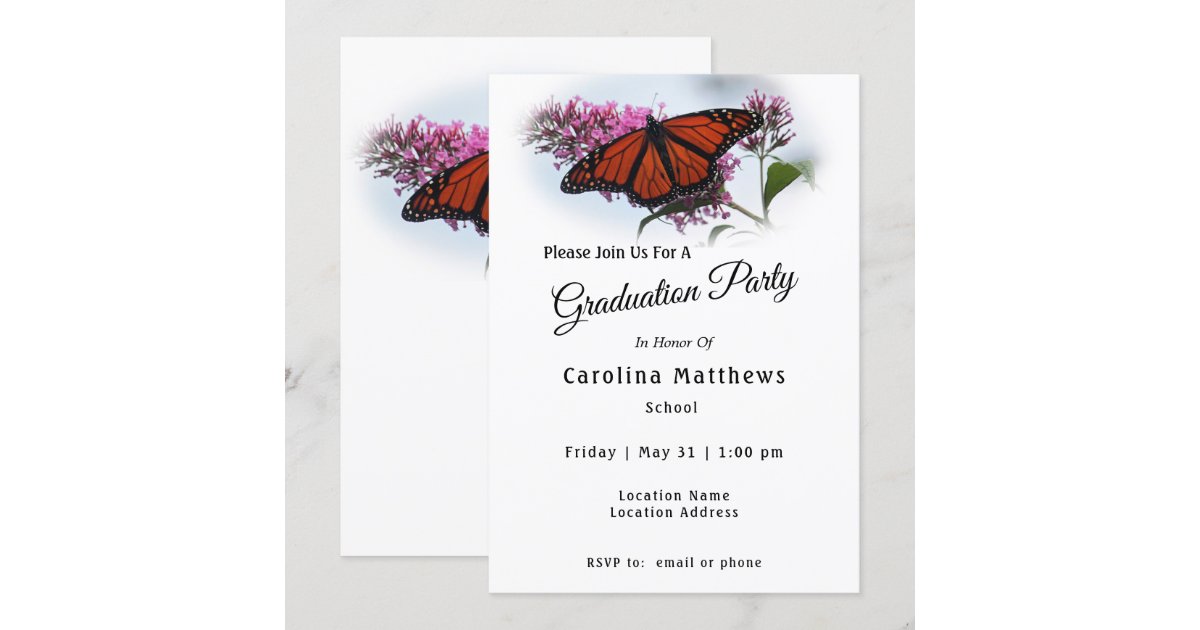 Beautiful Monarch Butterfly Photo Graduation Invitation | Zazzle
