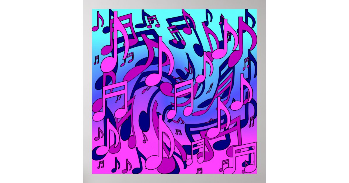 Beautiful Music Upbeat Musical Notes Purple Pink Poster | Zazzle