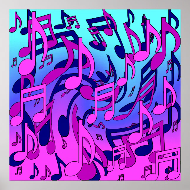 Beautiful Music Upbeat Musical Notes Purple Pink Poster | Zazzle