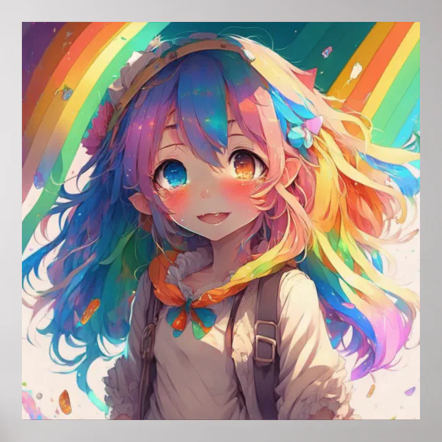 Beautiful Rainbow Anime Girl Poster | Zazzle