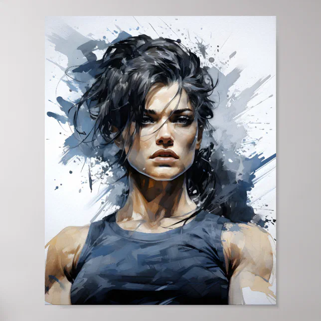 Beautiful Sketch Portrait Of Female Bodybuilder Poster | Zazzle