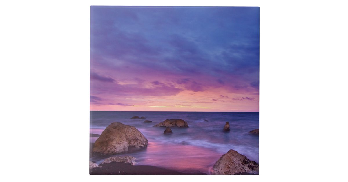 Beautiful Sunset Coastal Photograph Tile | Zazzle