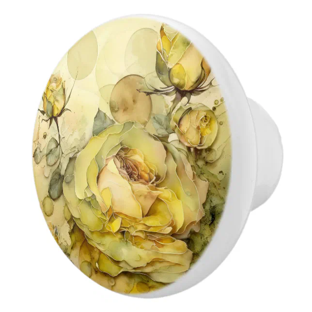 Beautiful Vintage Yellow Roses Ceramic Knob | Zazzle