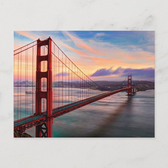 Beautiful winter sunset at Golden Gate Bridge Postcard | Zazzle.co.uk