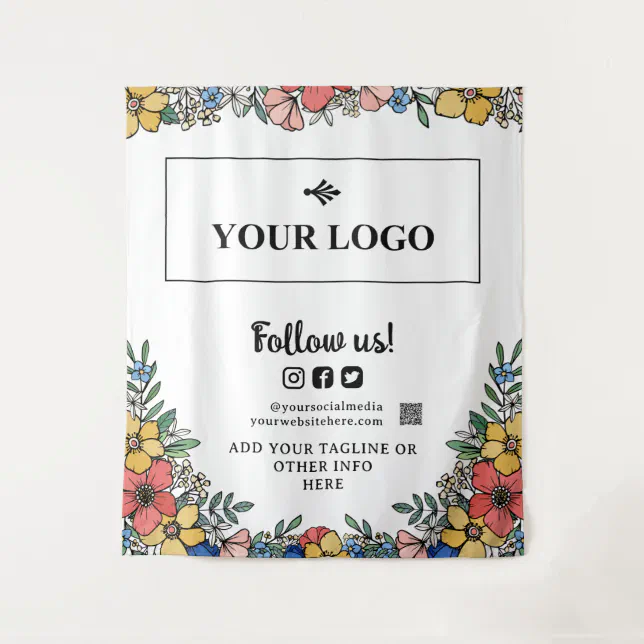 Beautiful Yellow Floral Your Logo QR Code Backdrop Tapestry | Zazzle
