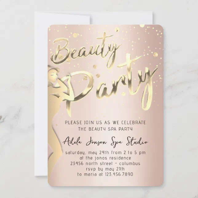 Beauty Body Party Instant Download Gold Rose Invitation | Zazzle