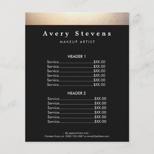 Beauty Salon Gold and Black Price List Menu | Zazzle.co.uk