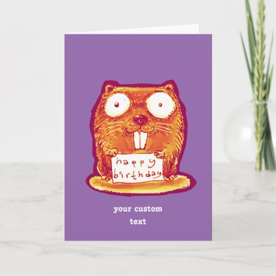 beaver holds happy birthday message cartoon card | Zazzle.co.uk