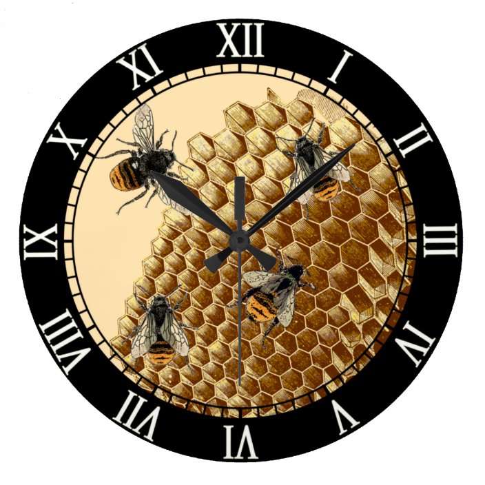 Bee Print, Honeycomb Illustration, Vintage Large Clock | Zazzle.co.uk
