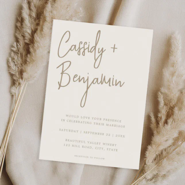 Beige Ivory Script Minimalist Modern Wedding Invitation | Zazzle