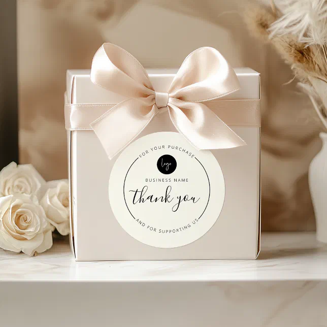 Beige Minimalist Aesthetic Thank You Circle Classic Round Sticker | Zazzle