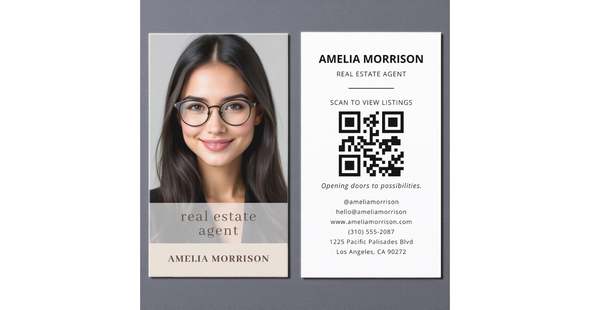 Beige Mocha Real Estate Agent QR Code Photo Business Card | Zazzle