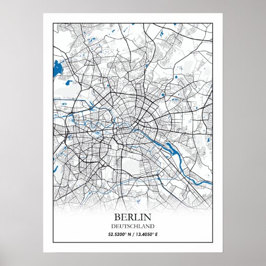 Berlin Deutschland Germany City Map Coordinates Poster | Zazzle.co.uk