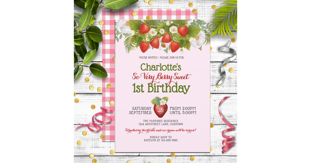 Berry Sweet Strawberry Theme Girl's Birthday Invitation | Zazzle
