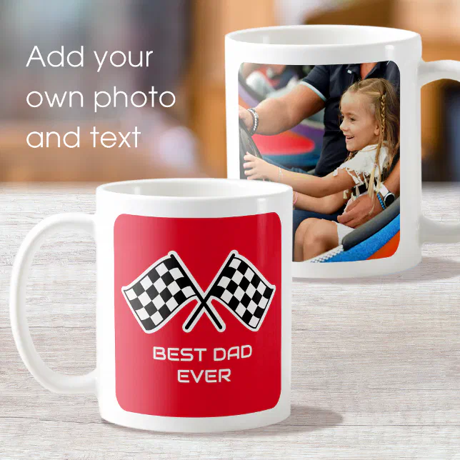 Best Dad Ever Chequered Flags Custom Photo Red Coffee Mug | Zazzle