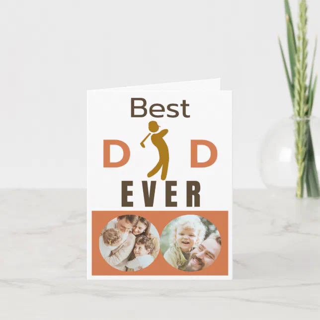 Best Dad Ever Green Golfer Custom Photo Collage Card | Zazzle