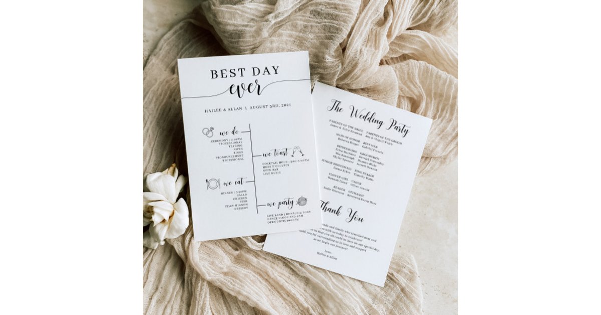 Best Day Ever Wedding Timeline Program Programme | Zazzle
