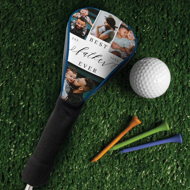 Best Father Ever Script Father's Day Photo Collage Golf Head Cover | Zazzle