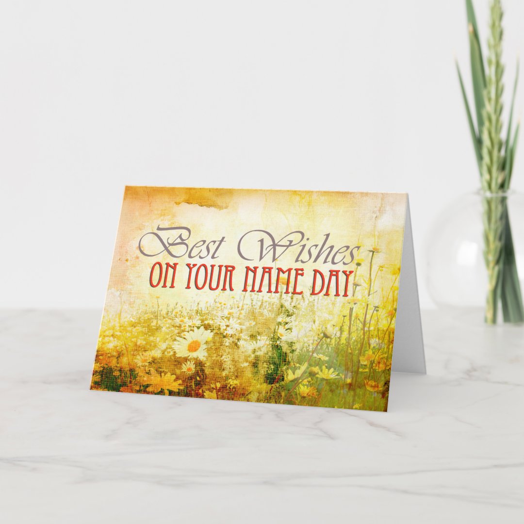 Best wishes, name day card with daisies | Zazzle